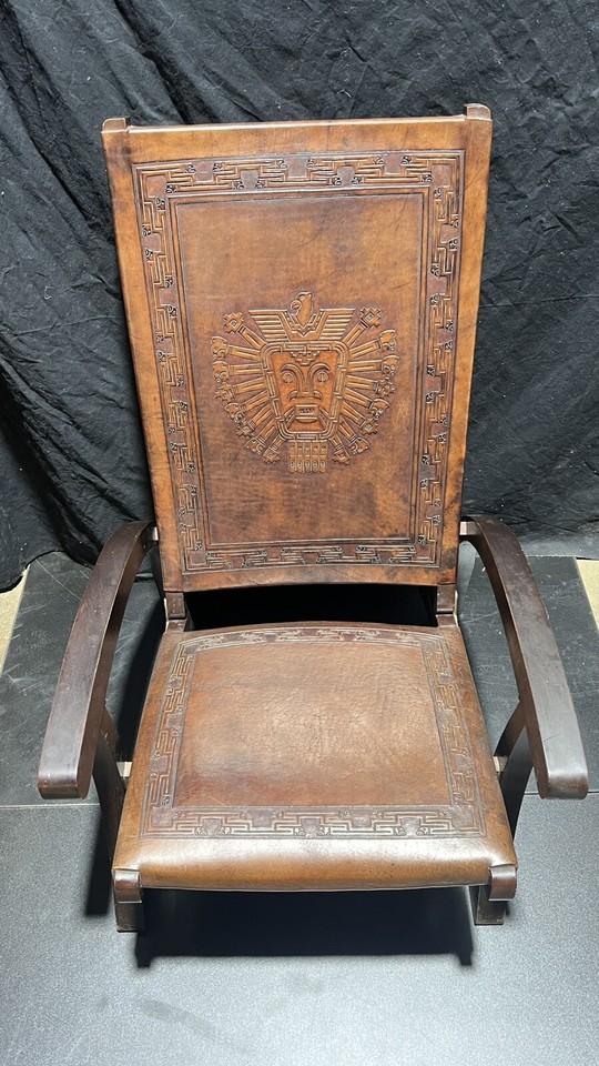 Vintage Rocking chair Peru Aztec Motif Embossed Leather & Wood | eBay