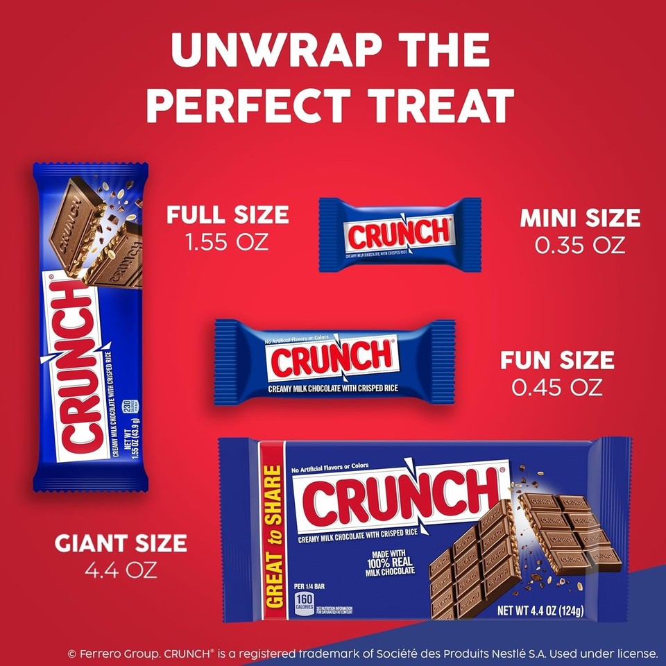 CRUNCH Milk Chocolate with Crisped Rice, Fun Size Bars, Valentine's Day ...