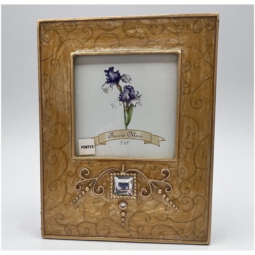 Ashleigh Manor Gold Enamel Photo Frame 3x3 Rhinestone Bling Pewter Free ...