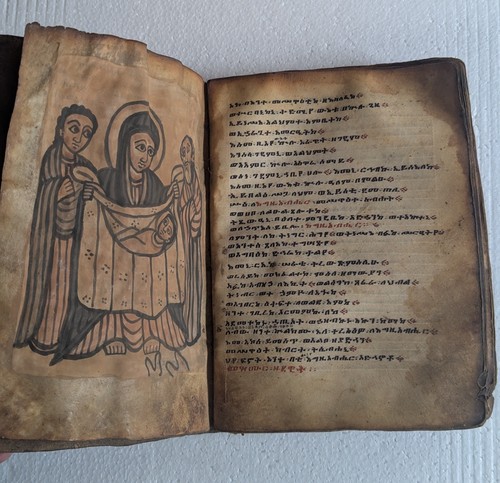 Antique Ethiopian Orthodox Coptic Bible Psalm Ge'ez Manuscript On ...