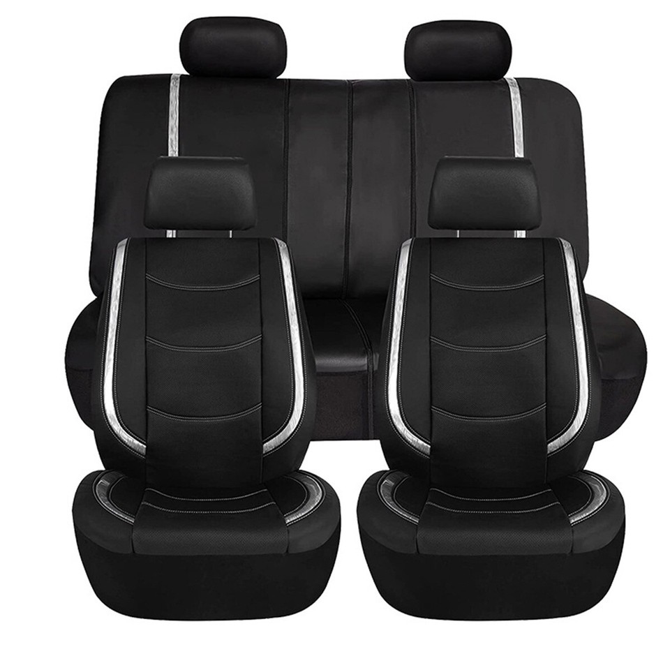 Car Full Set Seat Covers Leather 5-Seats Cushion Mats Front Rear Back ...