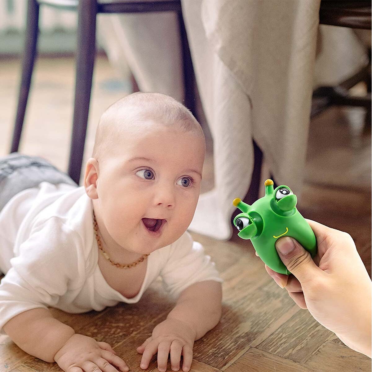 Green Eye Popping Worm Squeeze Toy Stress Reliever Hand Novelty Cute ...