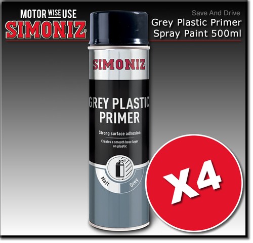 4 x Simoniz Grey Plastic Primer Auto Car Spray Paint 500ml Aerosol ...