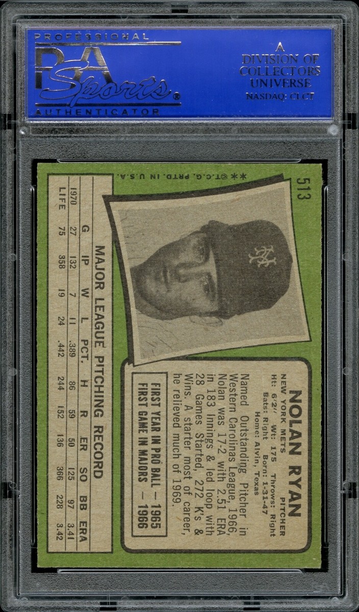 Nolan Ryan 1971 Topps New York Mets Baseball Card #513 PSA 8 Nolan Ryan 1971 Topps New York Mets Baseball Card #513 PSA 8