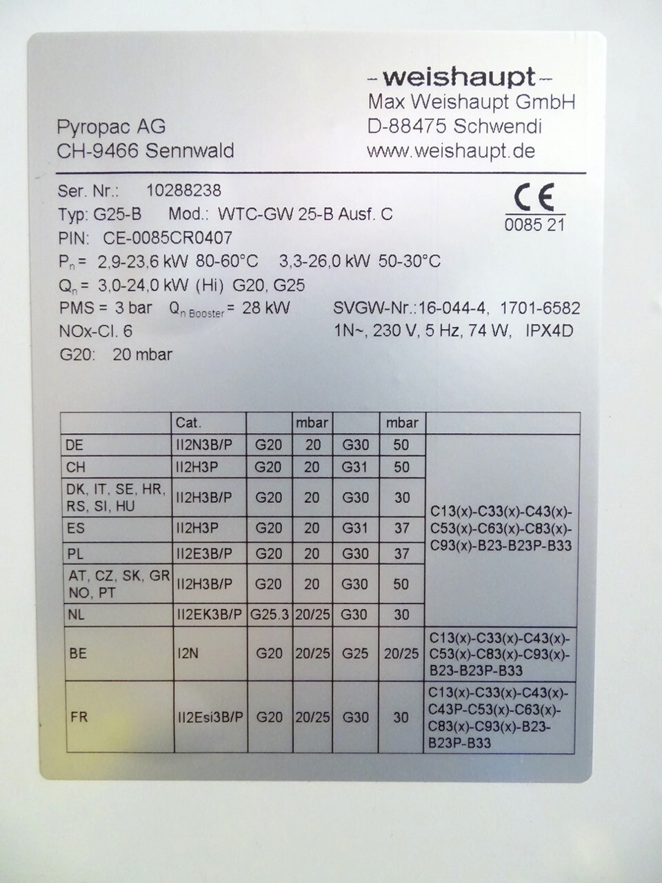 Weishaupt Thermo Condens WTC-GW 25-B C Brennwert-Kombitherme 25kW ...