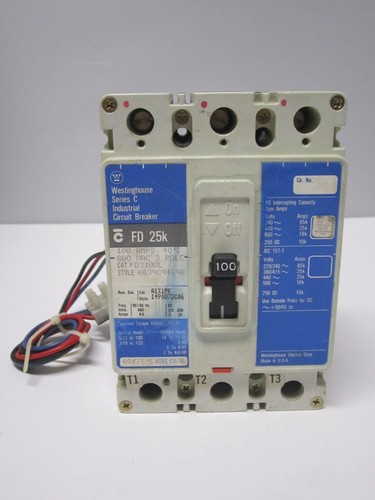 Westinghouse FD3100L Circuit Breaker 100 Amp 600 Vac 3P 25K Ser C W ...