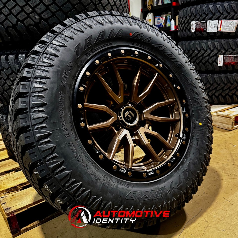 5) 18x9 Fuel Rebel D681 Bronze Wheels Rims 33" AT Tires 5x5 Jeep ...
