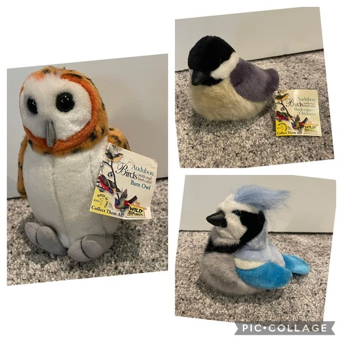 Lot of 3 Audubon Wild Republic Birds Stuffed Owl Blue Jay Chickadee NO ...