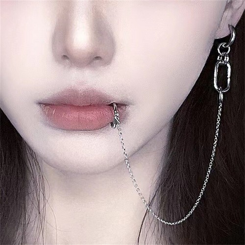 Cool Fake Piercing Lip Clip Earring Punk Chain Linked Earrings Hinged ...