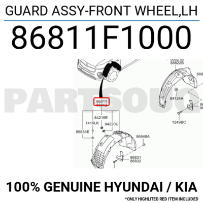 86811F1000 Genuine Hyundai / KIA GUARD ASSY-FRONT WHEEL,LH | eBay