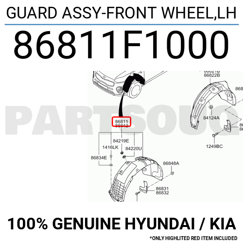 86811F1000 Genuine Hyundai / KIA GUARD ASSY-FRONT WHEEL,LH | eBay