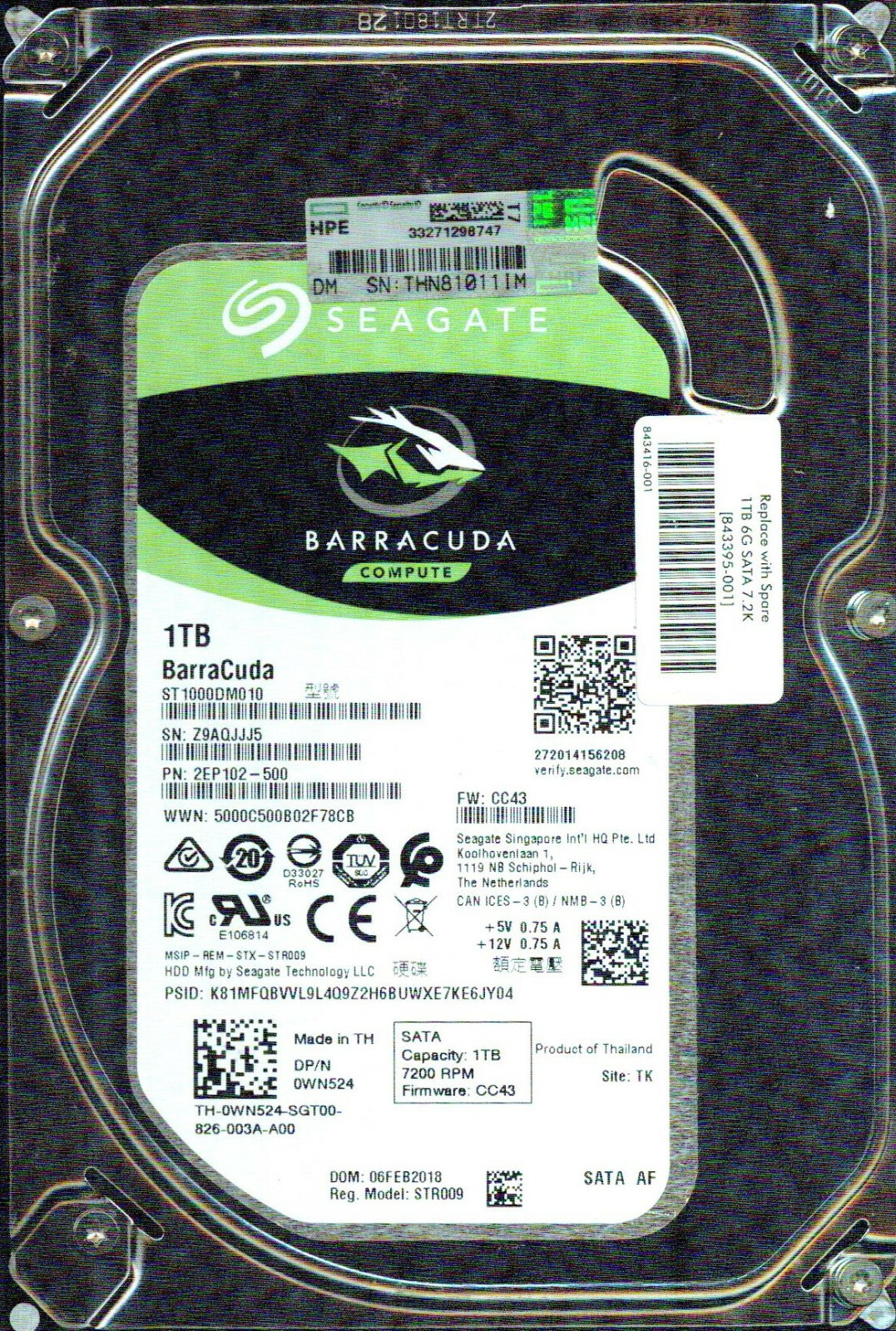 ST1000DM010, 2EP102-500, CC43, TK, Z9A, SEAGATE 1TB SATA | eBay