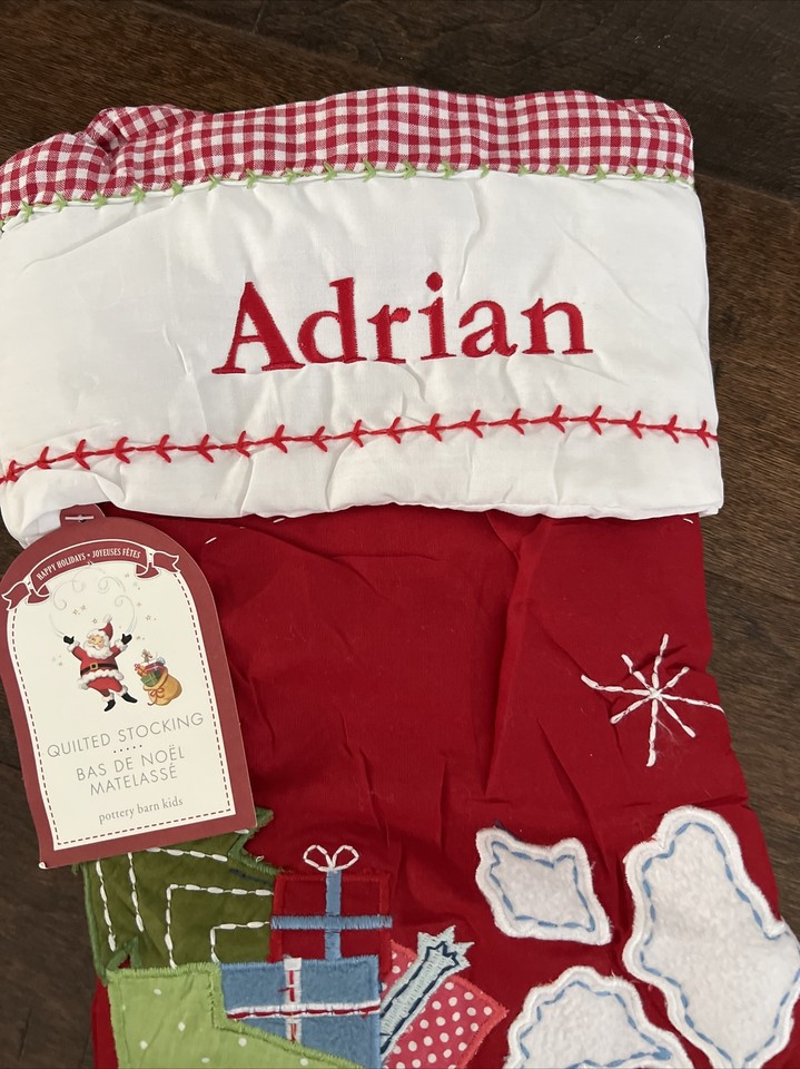 NWOT Pottery Barn Kids Red Gingham Quilted Train Christmas Stocking ...