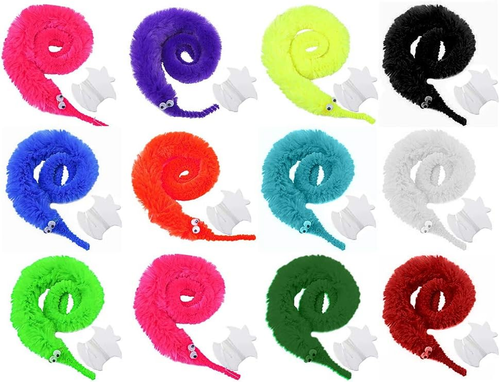 Worm on a String 12 PCS Wiggly Magic Worms Bulk Twisty Fuzzy Worm Toys ...