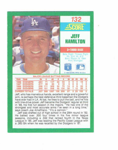 Jeff Hamilton LA Dodgers #3 3B #132 Score 1990 #Baseball Card | eBay