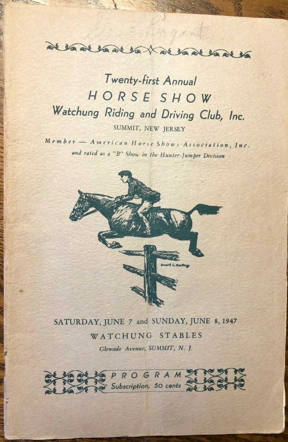WATCHUNG STABLES (NJ) 21st Annual HORSE SHOW 48-page Program June 7-8 ...
