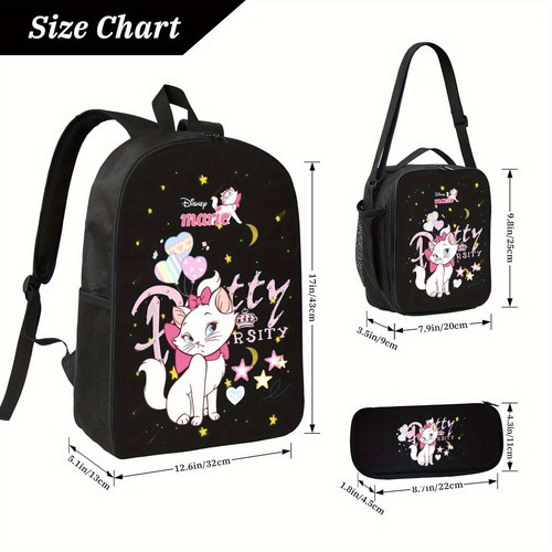 Disney Marie Cat Cartoon Print 4pcs Backpack Travel and Lunch Bag Set ...