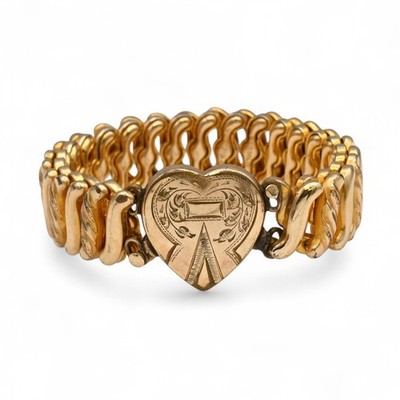 ANTIQUE DFB & CO CARMEN SWEETHEART EXPANSION BRACELET YELLOW GOLD ...