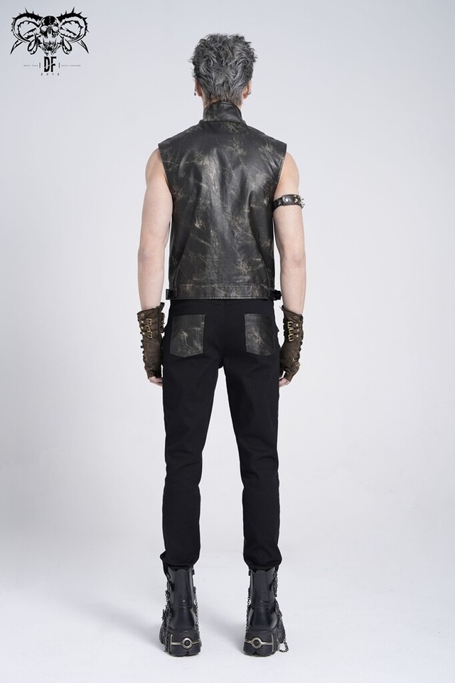 Devil Fashion Men Black Gothic Punk Studded Stand Collar Waistcoat ...
