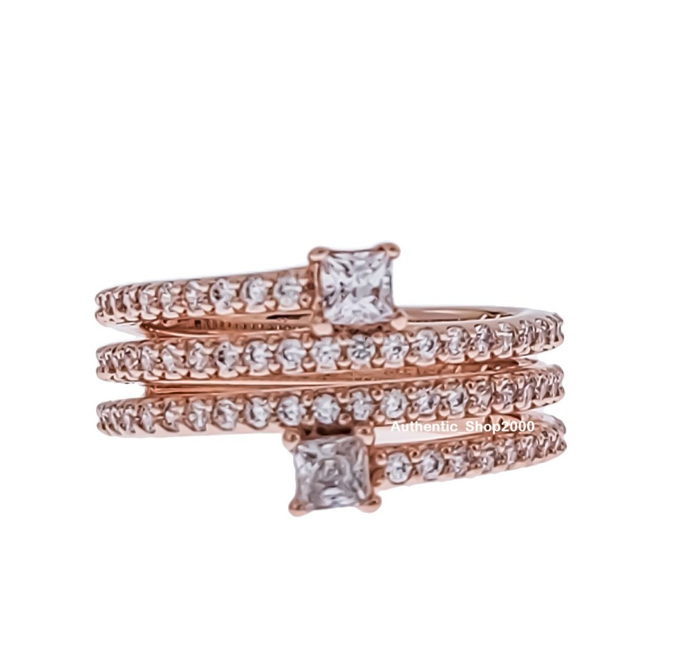 NEW 100% Authentic PANDORA Rose Gold Pave Sparkle Triple Spiral Ring ...