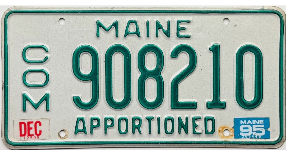*99 CENT SALE* 1995 Maine COMMERCIAL APPORTIONED License Plate #908210 ...