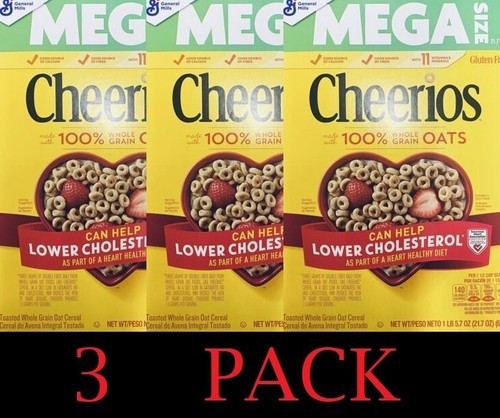 3x CHEERIOS MEGA SIZE Heart Healthy Whole Grain Oats Cereal 21.7 oz - 3 ...