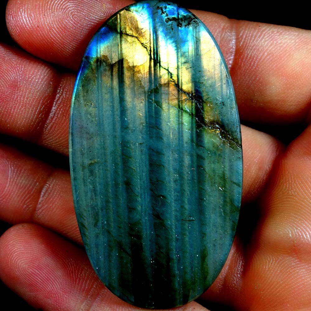 100% Natural Yellow Labradorite Oval Cabochon Gemstones 117.30Cts. 31x ...
