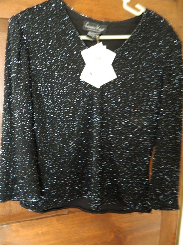 LAURENCE KAZAR Paris NY 3/4 Slv Black Beaded Popover Top ~ Size L (NWT ...