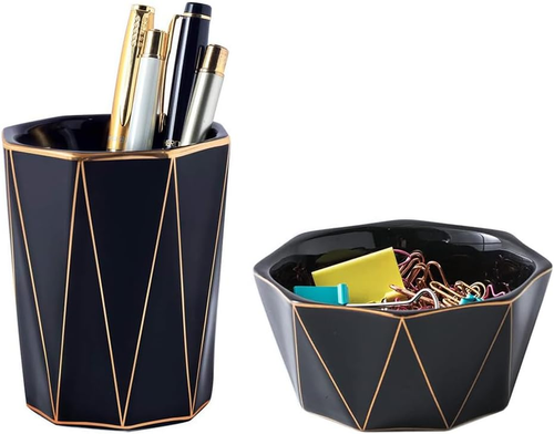 Ceramic Pen Holder and Paper Clip Holder Set for Desk Cute, Pencil Cup ...