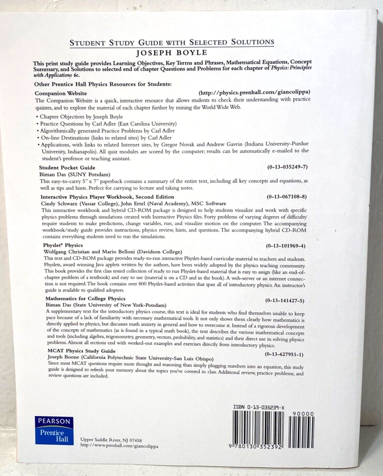 Physics ~Student Study Guide With Selected Solutions 6th Edition volume ...