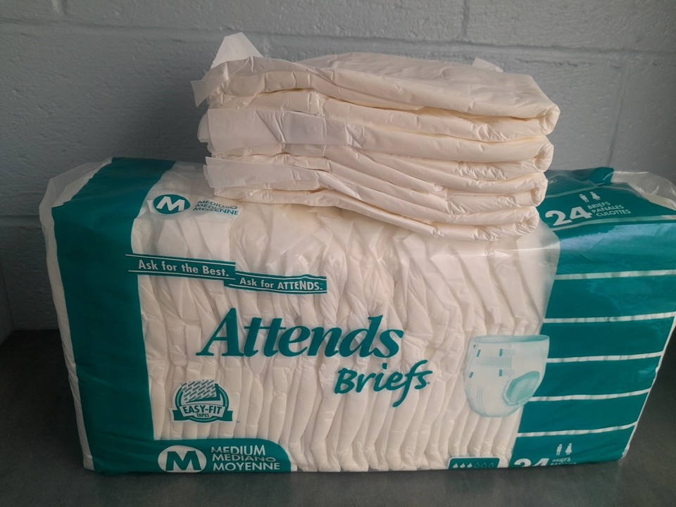 5 Diaper Sample Vintage Medium Attends Briefs Easy Fit Tapes Plastic ...