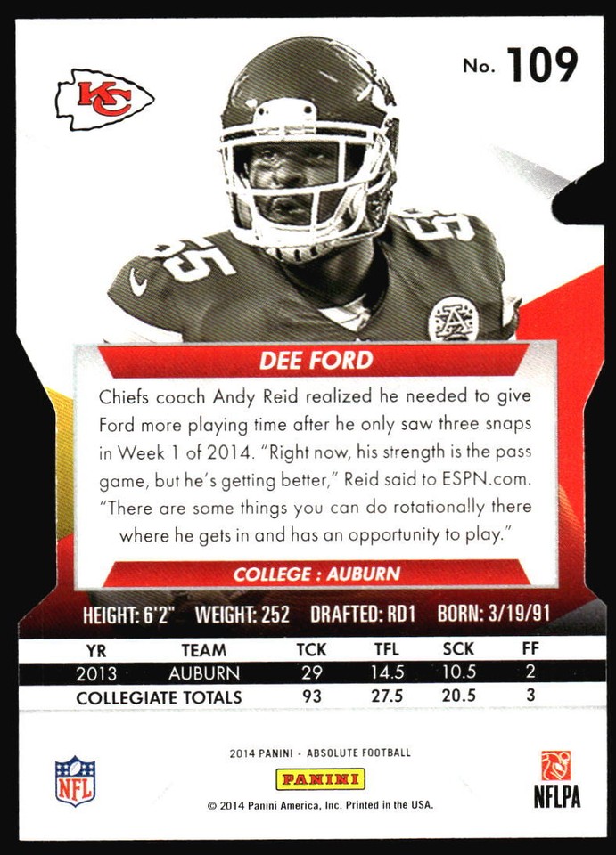 2014 Panini Absolute Dee Ford Rookie #109 Kansas City Chiefs | eBay
