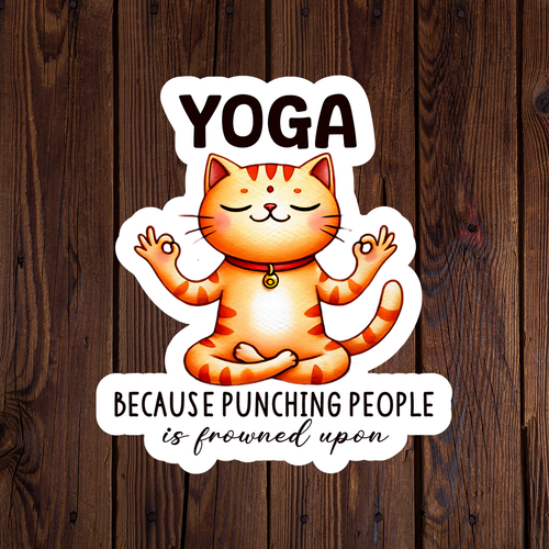 Sarcastic cat sticker vinyl decal yoga because punching peaople is ...