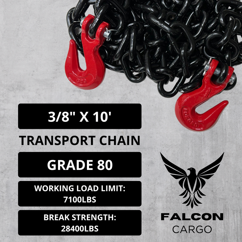 4PK Falcon Cargo 3/8" X 10' G80 Tow Chain Transport Binder 7,100 LBS Grab Hooks | eBay