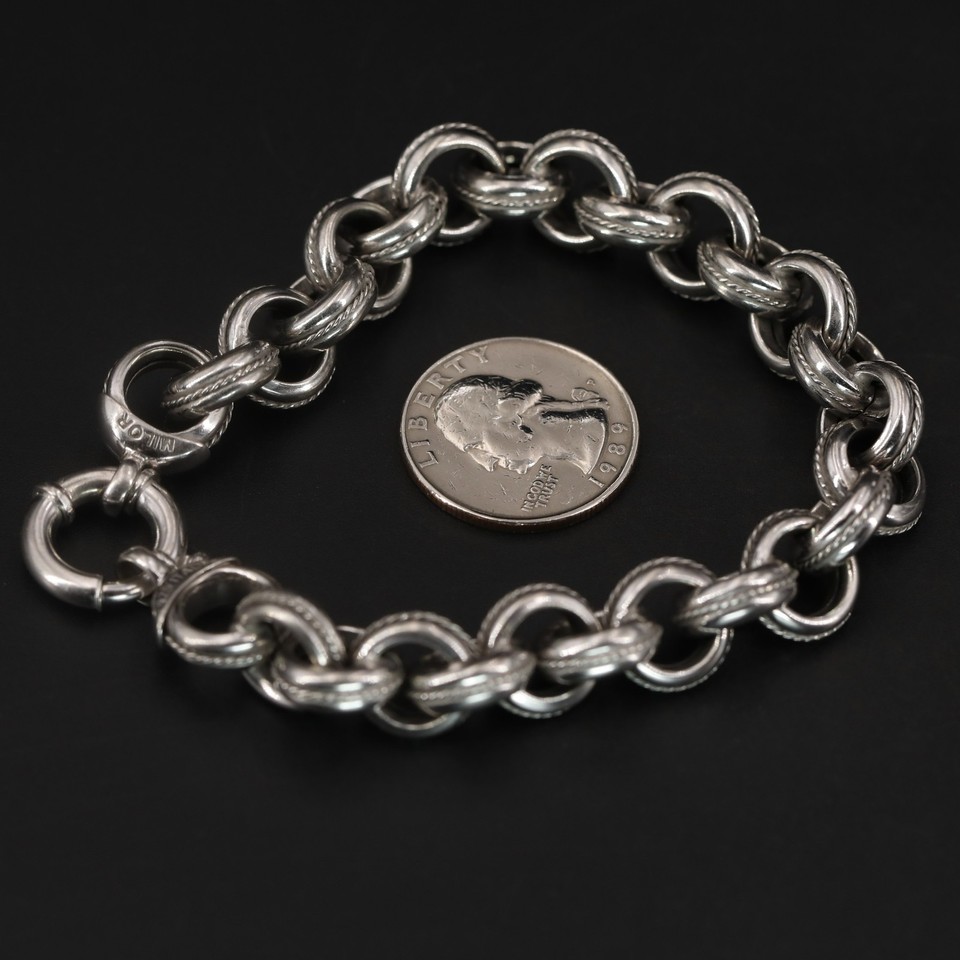 Sterling Silver - ITALY 11mm Braided Rolo Chain 9" Bracelet - 27g | eBay