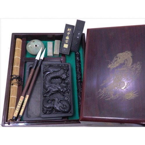 Vintage Korean Calligraphy Set: Inkstone, Brushes, Seal Stones ...