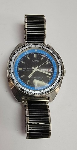 Vintage Diver Watch Clinton World Time Bezel 1970s 25 JEWELS Automatic ...
