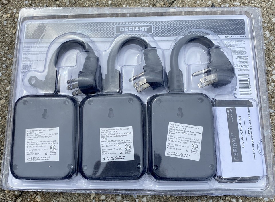 NEW Defiant 3-Pack Wireless Indoor/Outdoor Remote Control Switch 110 ...