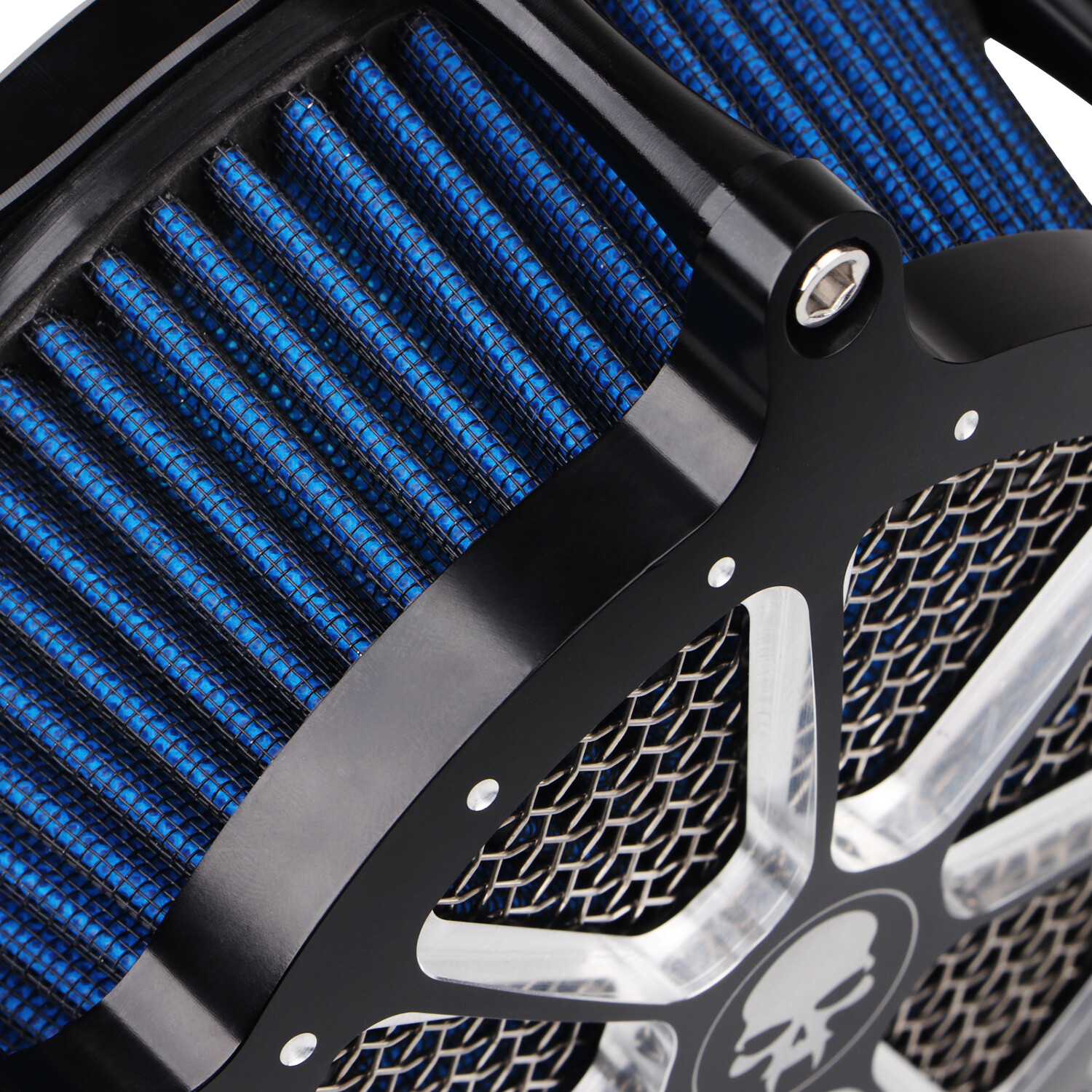 Skull Air Cleaner Blue Intake Filter For Harley M8 Touring Electra Tri ...
