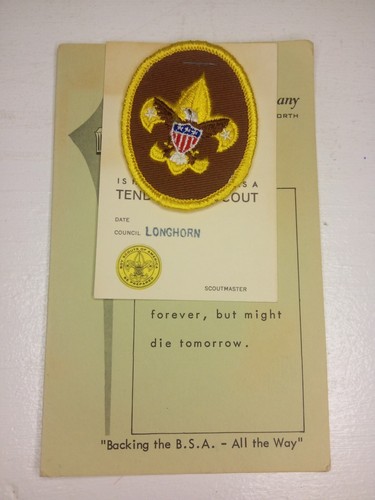 1970's Tenderfoot Rank plastic back BSA Position Patch Boy Scout Badge ...