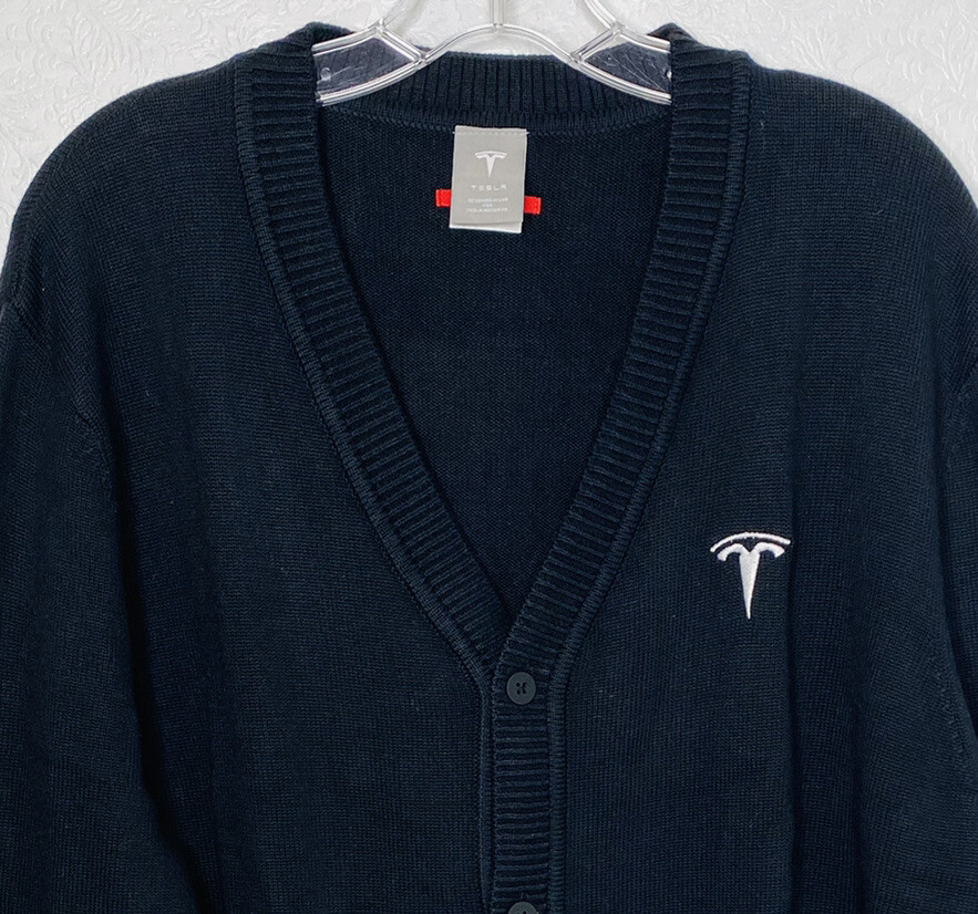 Tesla Motor Company Mens Sz XL Black Long Sleeve Knit Cardigan Sweater ...