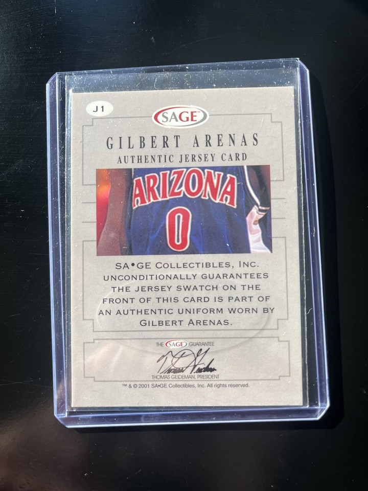 GILBERT ARENAS 2001 Sage Authentic Jerseys Red /400 #J1 RC Arizona ...