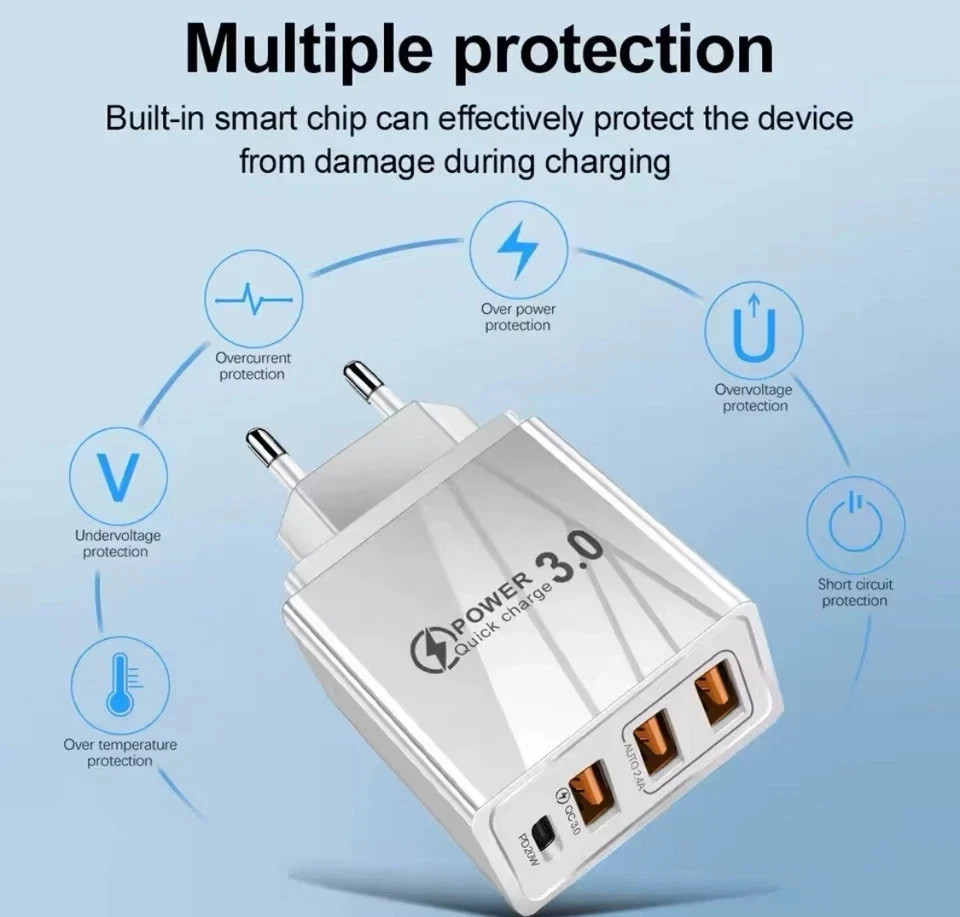 4 Multi-Port Fast Quick Charge USB Hub Mains UK Plug Adapter Wall ...
