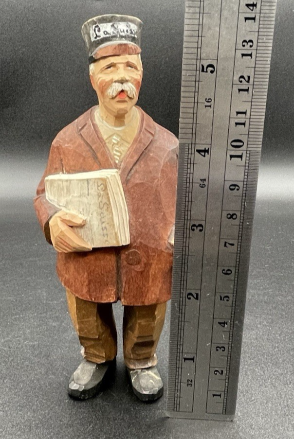 VTG Hans Huggler-Wyss Hand Carved Wooden Figure Newspaper Vendor "La ...