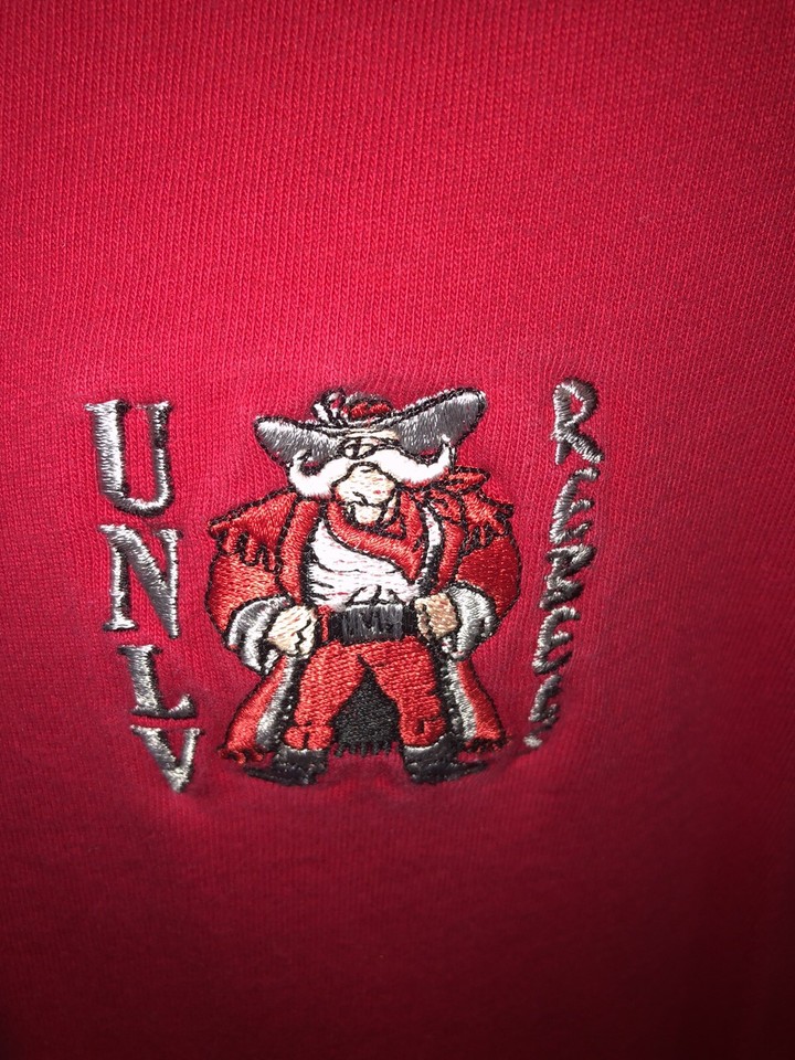 Vintage UNLV Runnin Rebels Hey Reb Red Embroidered Polo Golf Shirt Mens ...