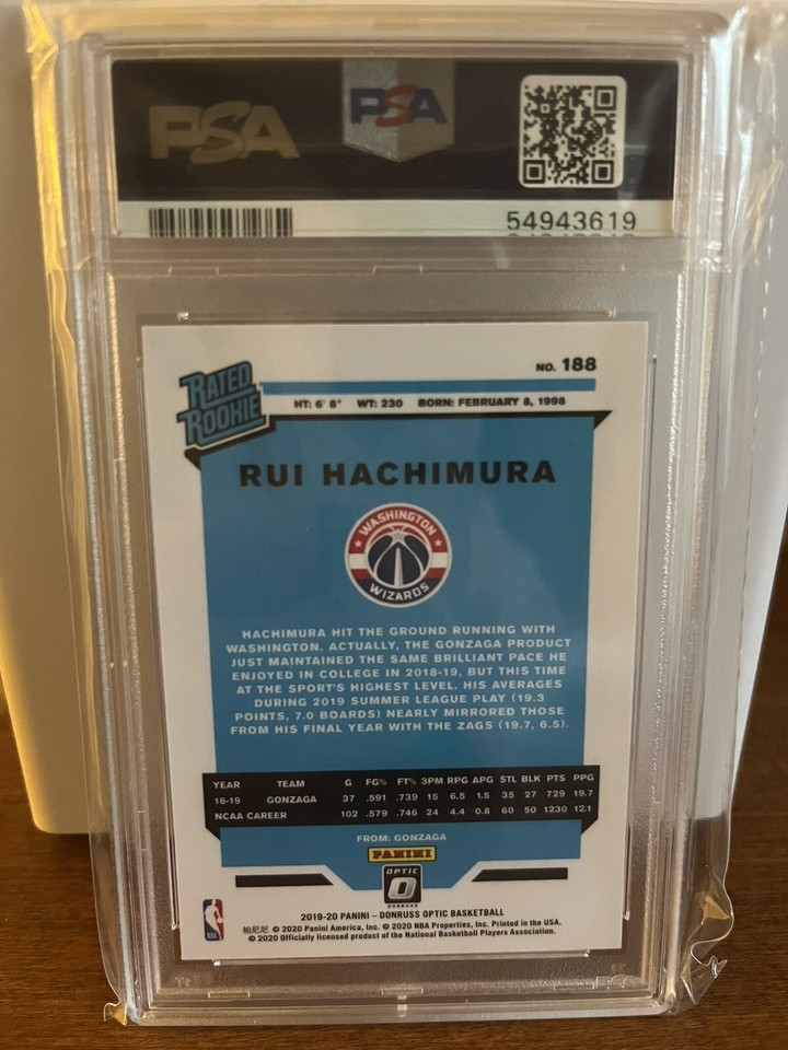 2019 Donruss Optic Rui Hachimura RR #188 PSA 10 Los Angeles Lakers SF ...