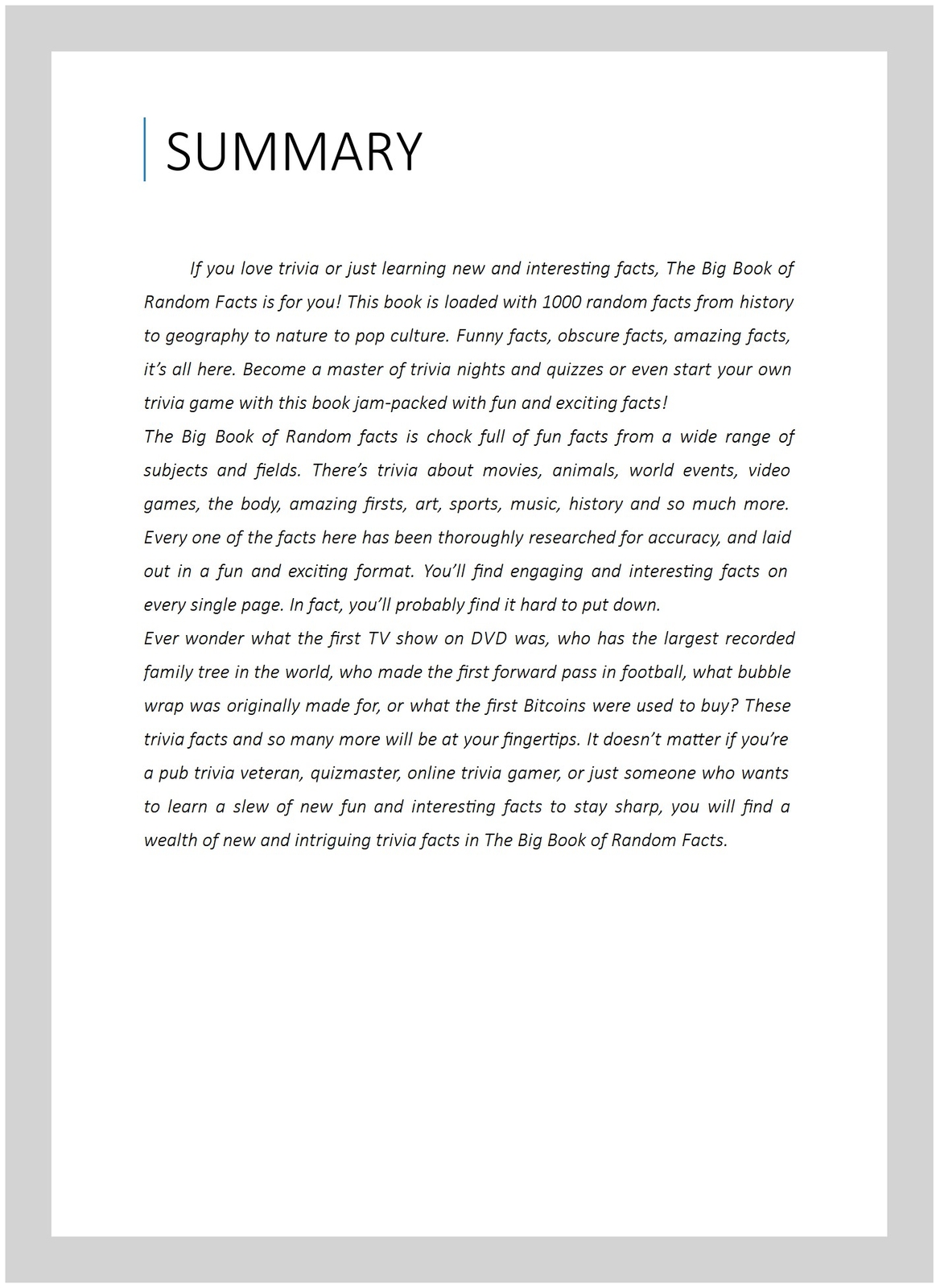 Big Book of Random Facts : 1000 Interesting Facts and Trivia, Paperback ...