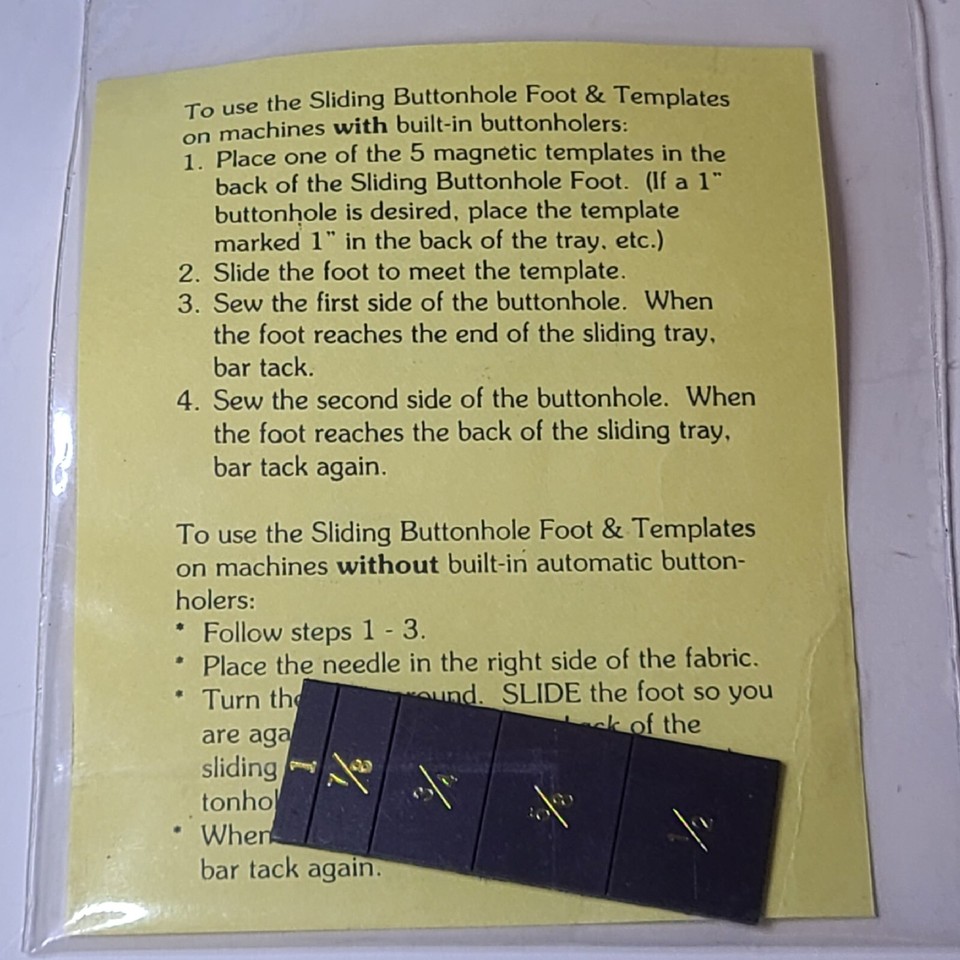 nancy's notions Buttonhole Foot Templates New In Package #TO-100 ...