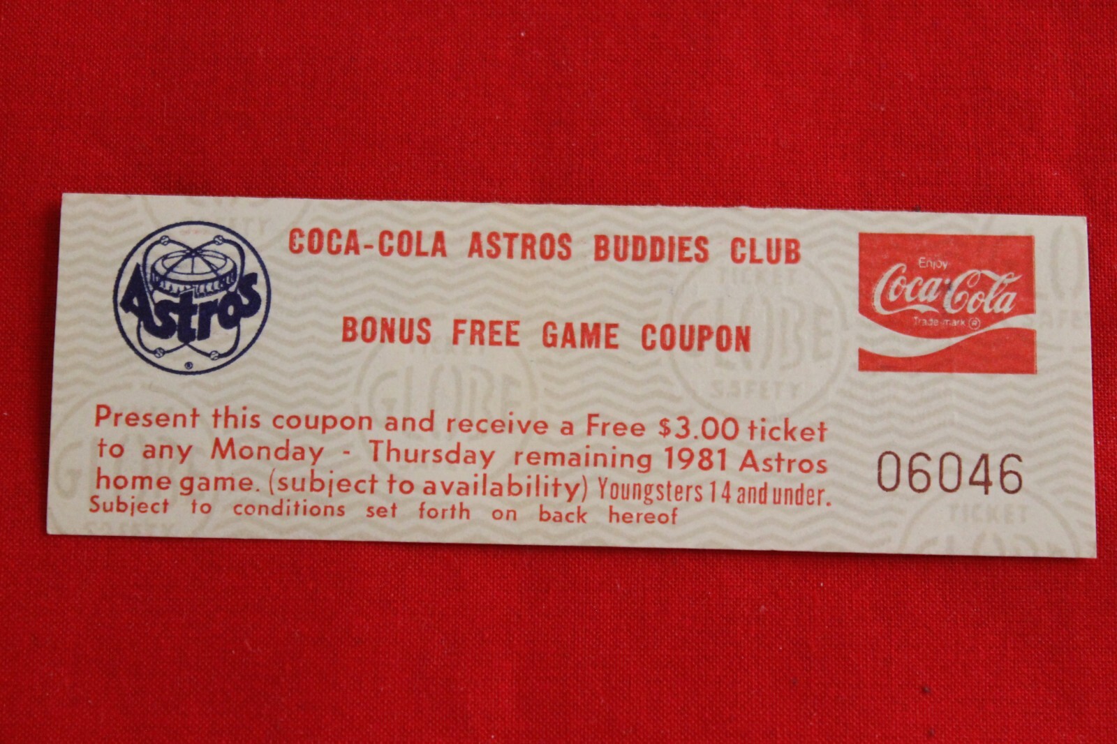 VINTAGE 1981 HOUSTON ASTROS BUDDIES TICKET COUPON 43 YEARS OLD ...