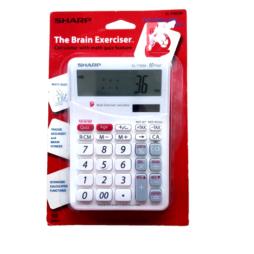 Sharp The Brain Exerciser Calculator EL-T100AB White 10 Digit Math Quiz New | eBay